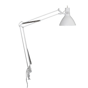 Luxo LS1AWT LS 23W CFL Task Light, 45" Powder-Coated Arm with External Springs, Edge Clamp, White