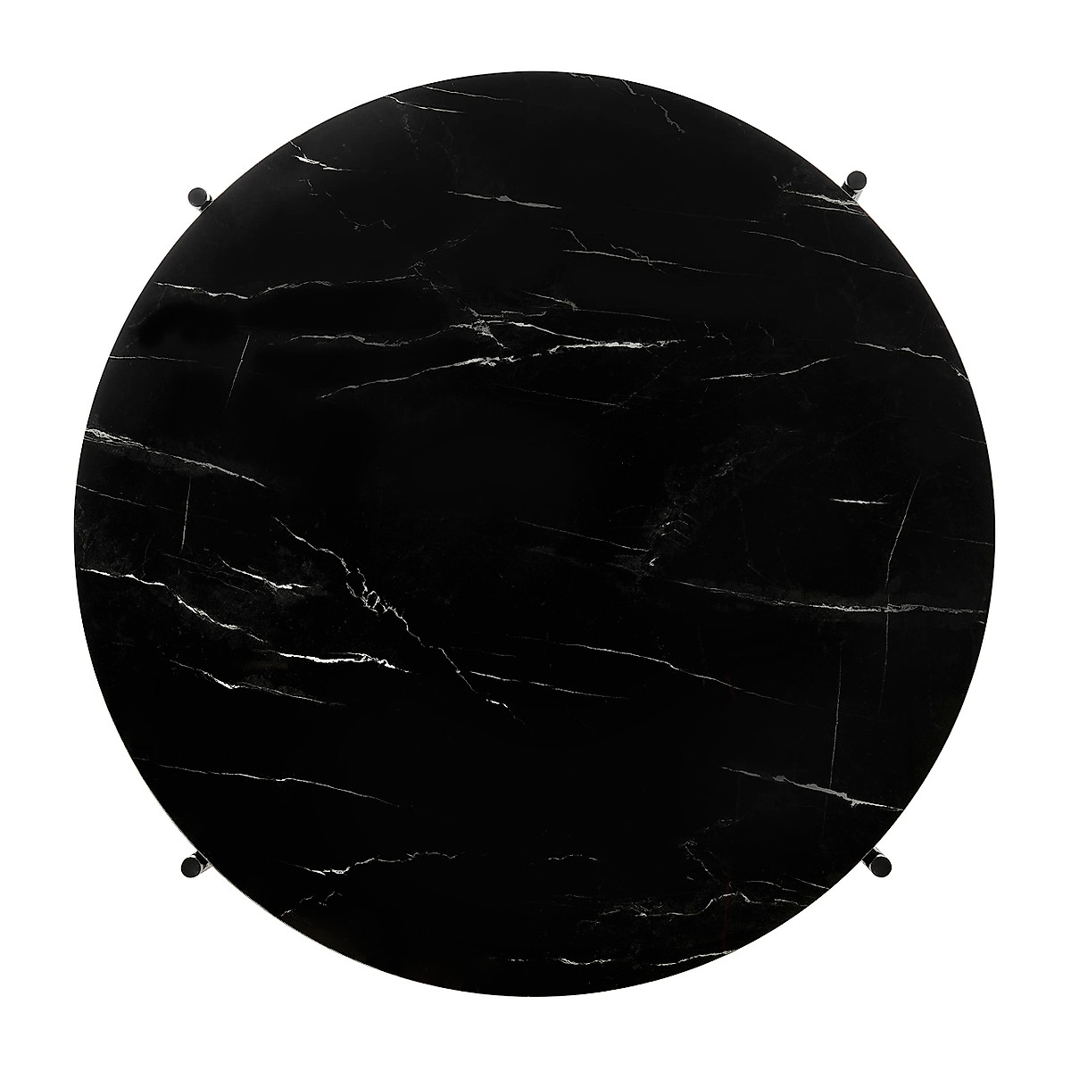 Danya B. Round Contemporary Marble Finish Veneer Top Black Metal Large Coffee Table - White or Black Marble (Black Marble)