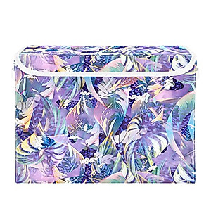 Kigai Storage Basket Butterfly Purple Storage Boxes with Lids and Handle, Large Storage Cube Bin Collapsible for Shelves Closet Bedroom Living Room, 16.5x12.6x11.8 In