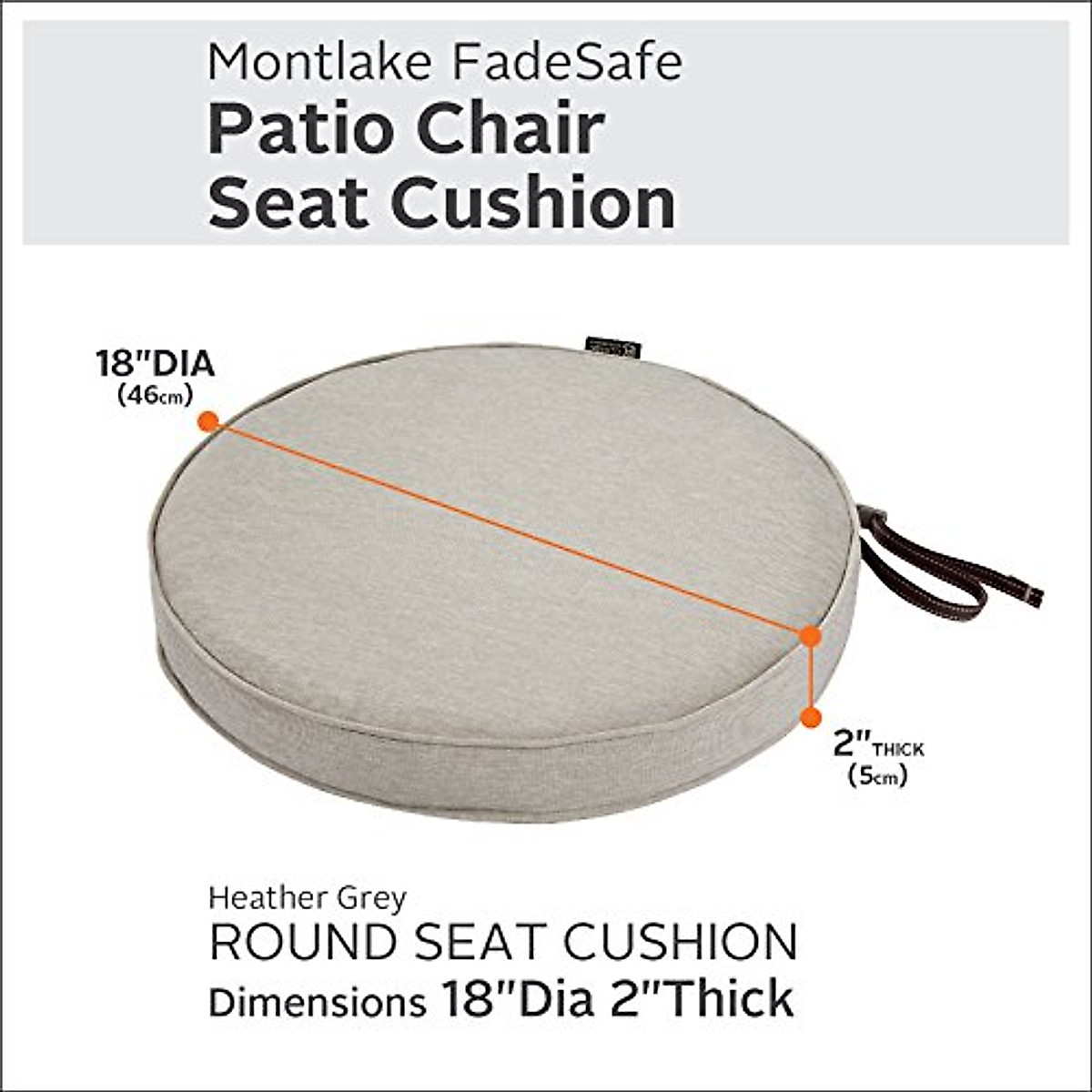 Classic Accessories Montlake FadeSafe Water-Resistant 18 Dia x 2 Inch Patio Dining Seat Cushion, Heather Grey