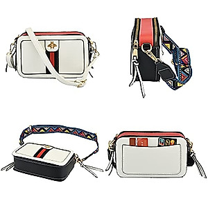 Beatfull Designer Bee Crossbody Purse for Women PU Leather Shoulder Handbag with Black-Red StripsCamera Clucth (white)