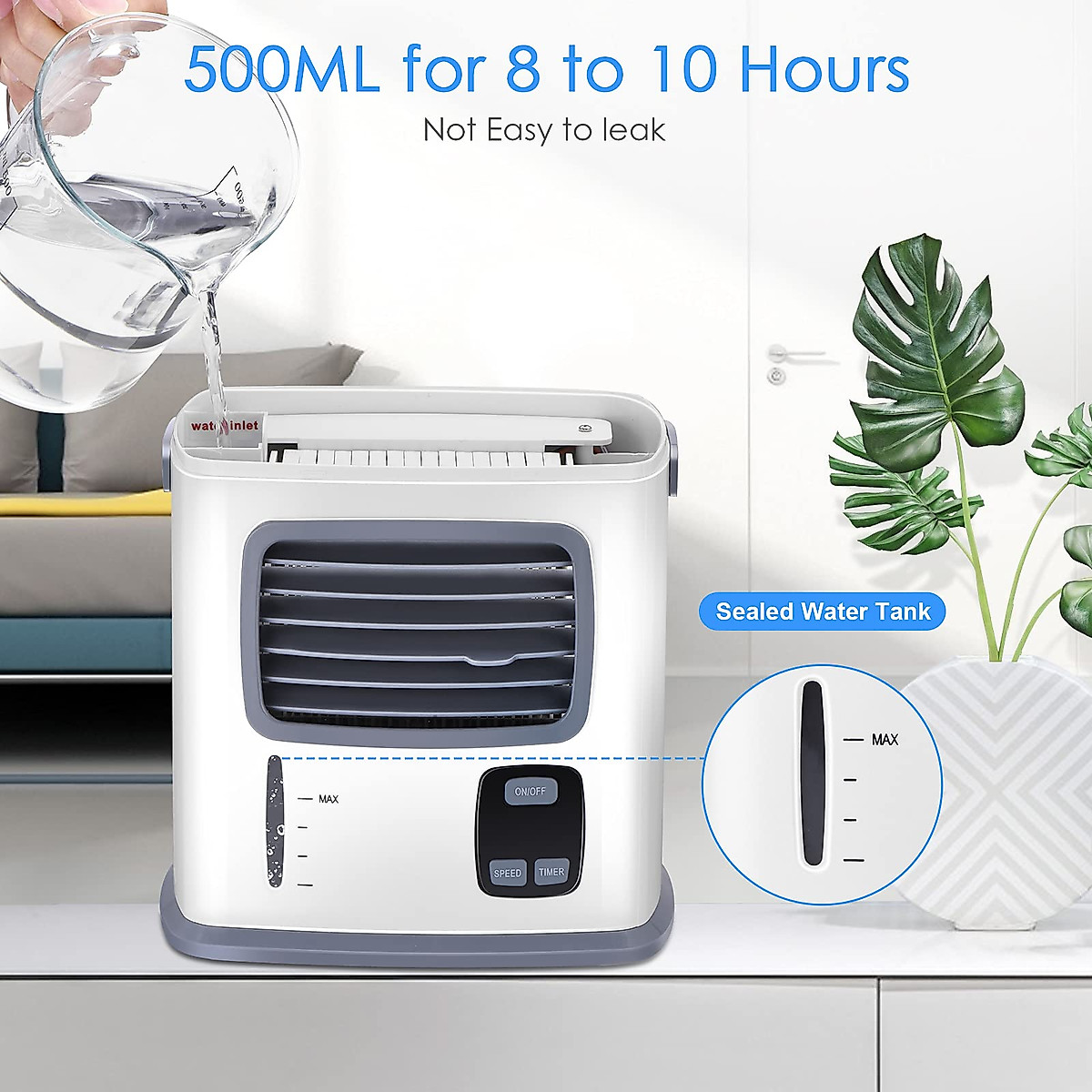3 in 1 Personal Air Conditioner Fan for Office - Mini Portable AC Evaporative Air Cooler Fan w/Auto Timer, Adjustable Wind Direction, 18 Oz Large Water Tank, Low Noise, Ideal for Small Room Indoor