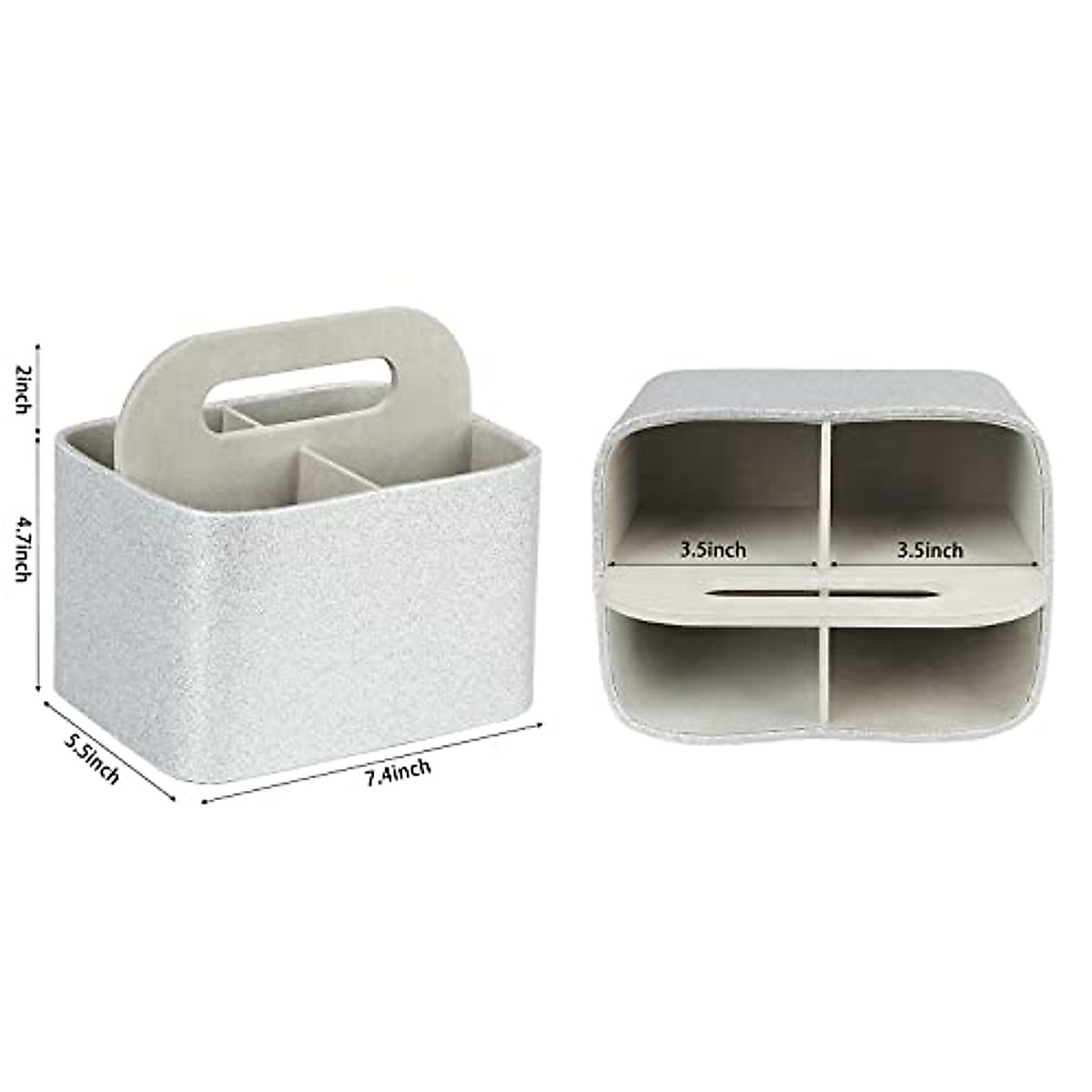 HofferRuffer Faux Leather Basket Tote Bin Caddy, Remote Control Holder, Portable Skincare Makeup Storage Organizer Caddy Tote with Handle, 7.3 x 5.5 x 6.7 inches (Silver)