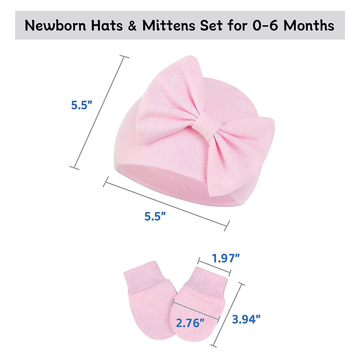 Century Star Newborn Girls Hats Baby Hat and Mitten Set Big Bow Knit Infant Headbands Winter Baby Hat for Girls A White & Pink & Grey & Black 0-3 Months