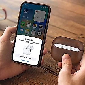 MAOGOAM AirPods Pro 2nd Generation Leather Case Cover with Button, Genuine Vintage Oil Wax Crazy Horse Cowhide Leather Case for Airpods Pro 2, Indiana Jones Style, The Front LED Visible,Dark Brown