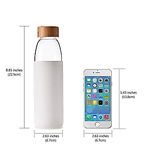 veegoal Glass Water Bottles 18 Oz Borosilicate with Bamboo Lid, BPA-FREE, Non-Slip Silicone Sleeve, and Stainless Steel Leak Proof Lid - Glass Water Bottle for Men and Women