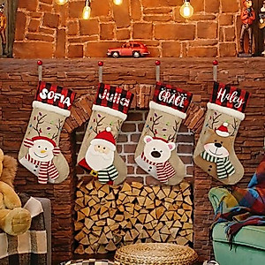 Dreamdecor Christmas Stockings Personalized with Name, 18" Christmas Stocking Deer Gnome Santa Snowman Burlap Plaid Xmas Stocking Holiday Christmas Decoration Gifts for Family Kids