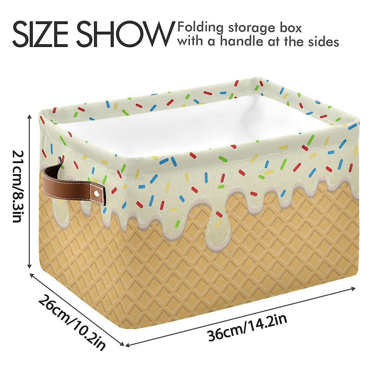 Kigai Ice Cream Texture Storage Bins for Shelves, Storage Basket with Double Handle, Foldable Storage Cubes with Metal Frame, Rectangular Closet Organizer Containers for Home Bedroom