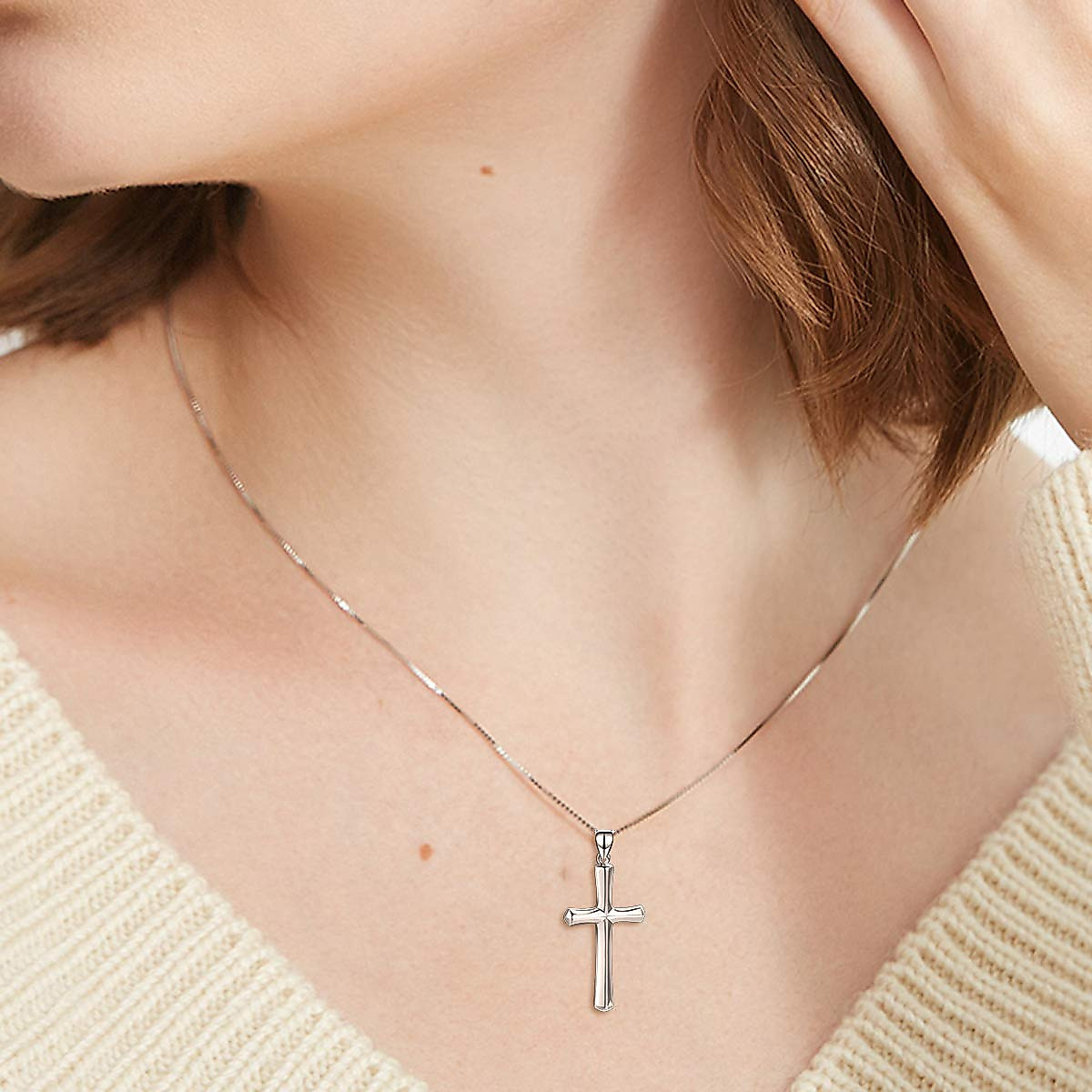Cross Necklace Women Sterling Silver Religious Engraved Faith Hope Love Cross Pendant Necklace Jewelry Christmas Gifts for Women Unisex