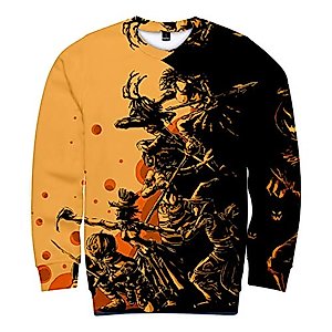 Thenlian Mens Casual Scary Halloween Lover 3D Print Party Long Sleeve NOhoodie Top Blouse(L, Brown)