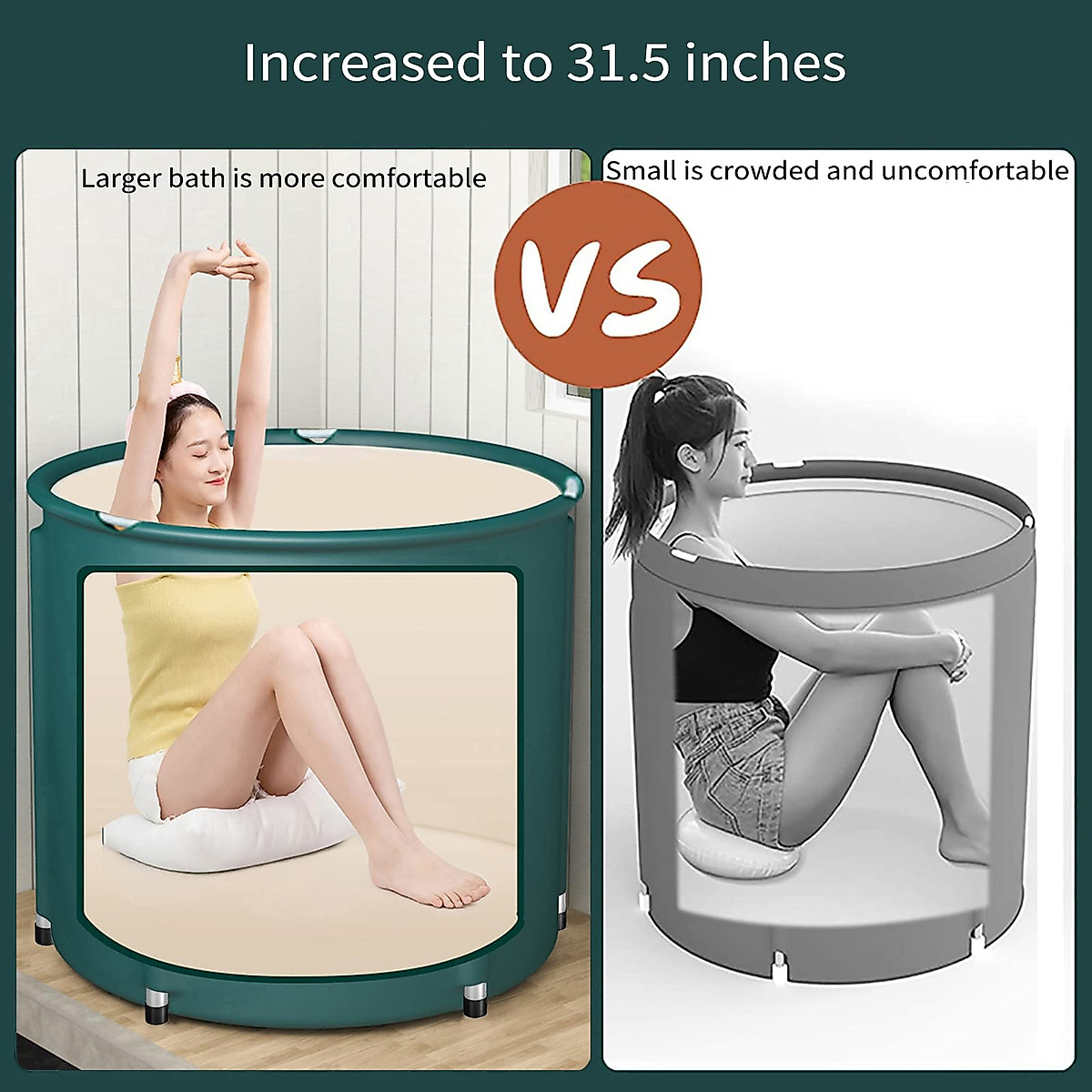 Ice Bath Tub for Athletes, Portable Foldable Bathtub, 31" Freestanding Soaking Bath Tub for Adults, Separate Family Bathroom SPA Tub, Efficient Maintenance of Temperature, Ideal for Hot Bath Ice Bath