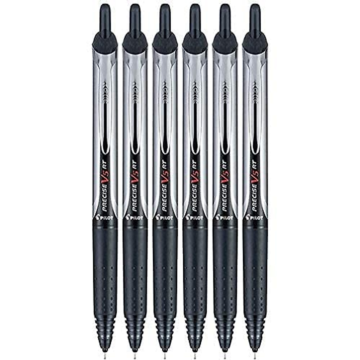Pilot Precise V5 RT Retractable Liquid Ink Rollerball Pens, Extra Fine Point, 0.5mm, Black Ink, 6 Count