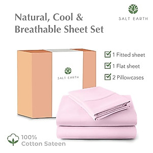 Salt Earth Cotton Queen Size 4 Piece Sheet Set 100% Cotton with 16 Inch Deep Pockets Easy Fit Sateen Weave Sheets & Extra Soft Breathable & Comfortable 400 Thread Count (Royal Mist/Light Purple)