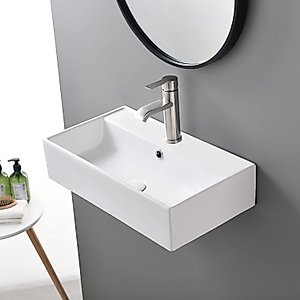 SHACO Contemporary 21" X 12" Porcelain Ceramic Wall Mounted Bathroom Vessel Sink, Rectangular One Hole Bowl Laundry Half Bath Small Bathroom Sink