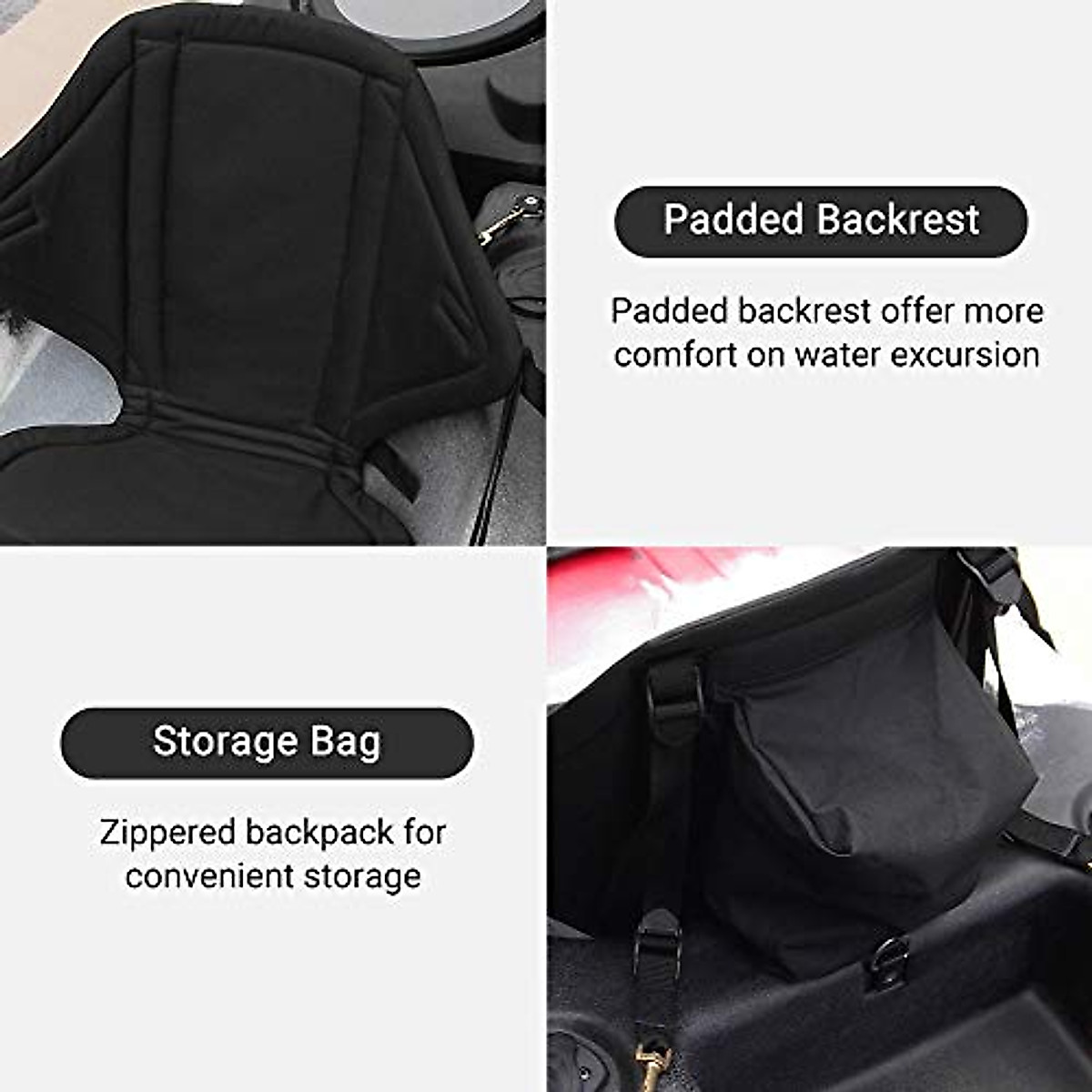 Kayak Seat, Universal Detachable Padded Canoe Seat Kayak Backrest Cushion with Adjustable Strap for Drifting Rafting Canoeing Kayaking Fishing