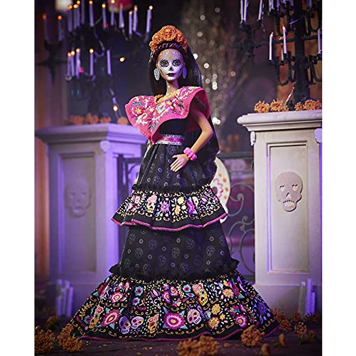 Barbie 2021 Dia De Muertos Doll (11.5-in) Wearing Traditional Embroidered Dress, Flower Crown & Calavera Face Paint, Gift for Collectors