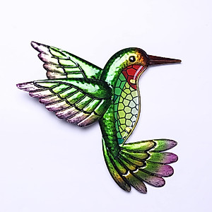 POXOHO Mosaic Hummingbird Metal Wall Decoration Glass Wall Art Indoor Wall Decoration Outdoor Wall Sculpture Hanging Decorates Bedrooms, Porches, Fences, Terraces and Gardens Set of 2