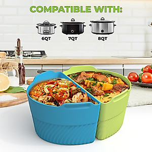 Silicone Slow Cooker Liners Compatible With 6-8QT Crock, Silicone Slow Cooker Divider Allows Cooking Two Different Meals At Once Time, Reusable Silicone Divider Insert, Dishwasher Safe, BPA Free.