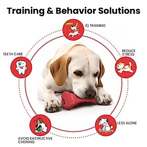 2 in 1 Premium Dog Toy, Dog Toys for Aggressive chewers, Combinated Food Dispenser and Speaker Function, Unique Design, Easy to Chew; 100% Safe Natural Rubber; for All Breed and Species