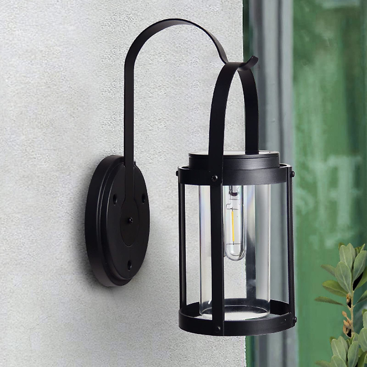 Lxcom Lighting Solar Wall Light Outdoor Solar Deck Lights Solar Powered LED Wall Light Lantern with Hook Decorative Solar Fence Lights Waterproof Wall Sconce for Home Garden Lawn, Warm White