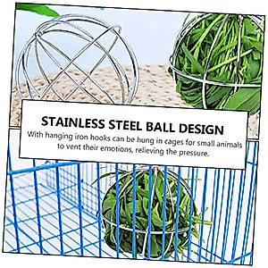 Balacoo 3 Pcs Rabbit Grass Ball Bop It Toy Chinchilla Hay Parrot Toys Guinea Pig Hay Rack Hanging Hay Manger Hay Food Bin Feeder Pet Toy Feed Dispenser Toy Hamster Toy Chicken Metal Silver