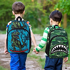 gxtvo 3PCS Dinosaur Backpack Boys, 16" Kids Preschool Elementary Dino Bookbag and Lunch Box