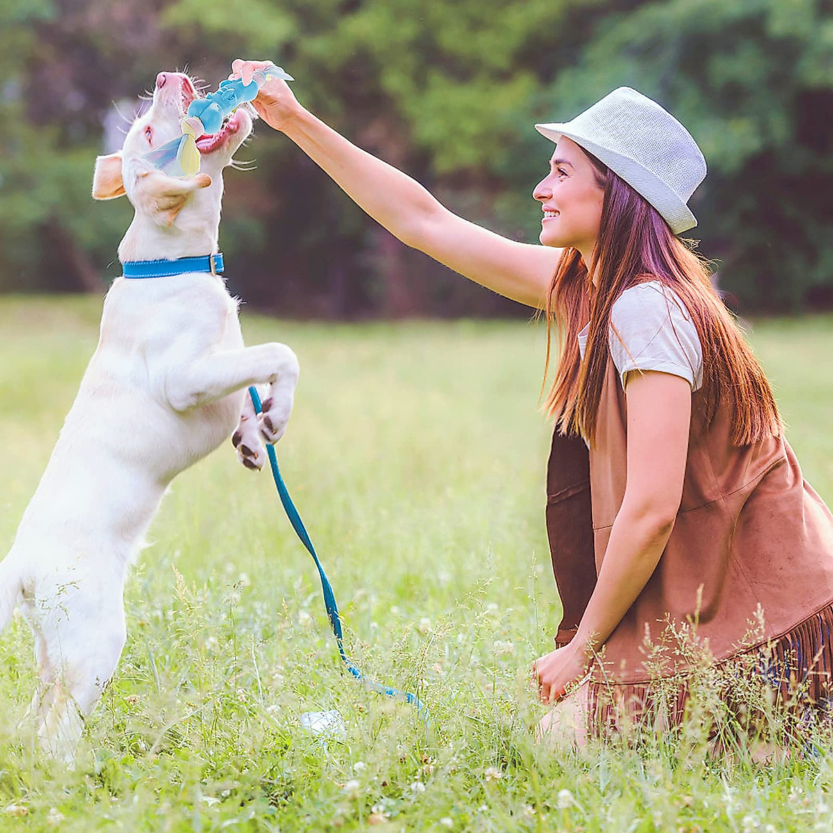 cobee 3 Pack Puppy Teething Chew Toys, Cute Dog Face Teething Chew Toy with Interactive Cotton Ropes for Dogs Oral Teeth Sotthe Itching(Pink, Blue, Yellow)