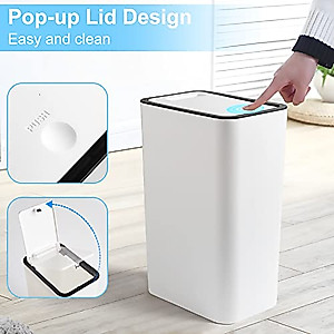 Anzoymx Bathroom Trash Cans with Lids 2 Pack Kitchen Garbage Can 4 Gallons with Pop Up Lid,Small Narrow Waste Basket Dog Proof for Bathroom Kitchen Bedroom Living Room and Office(15L,White)