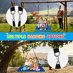 700lb Giant Platform Swing for Kids Adults with 2 Hanging Straps, Flying Saucer Tree Swing Set for Backyard Outdoor Indoor, Durable Steel Frame, Waterproof, Adjustable Swivel Ropes (Blue, Rectangle)