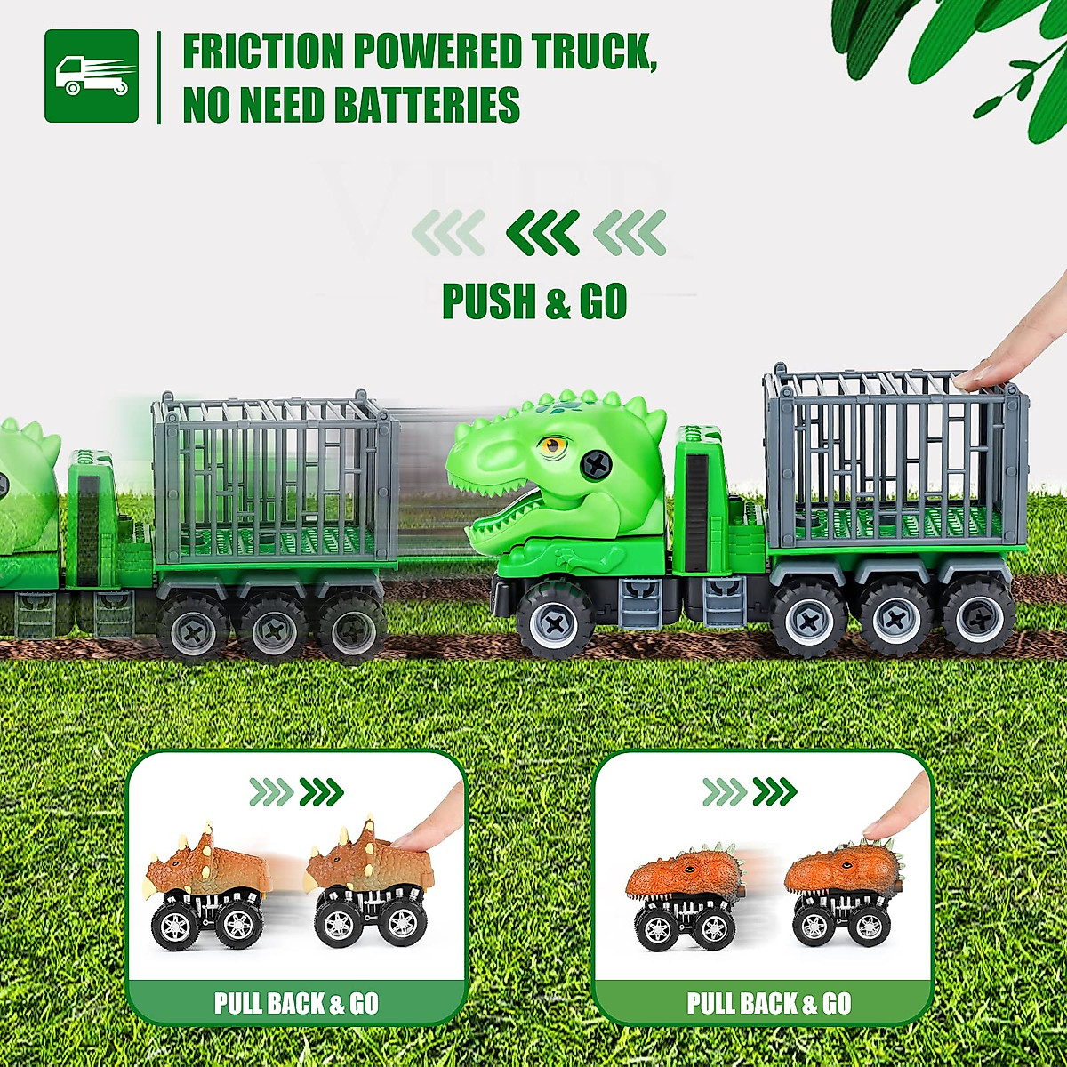 Take Apart Dinosaur Toys for Kids 3-5,STEM Transport Carrier Car Construction Building Set Toys with 4 Dino Figures, 2 Dino Cars & Activity Play Mat, Gifts for 3 4 5 6 7 8 Years Old Boys Girls Kids