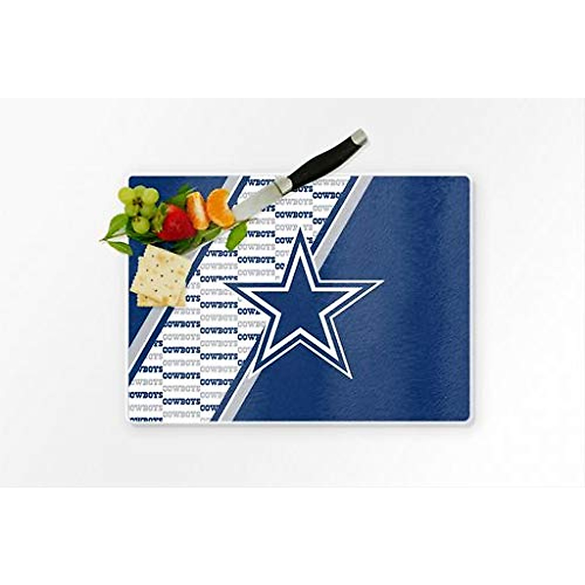 Duck House NFL Dallas Cowboys Tempered Glass Cutting Board with Display Stand, White ,10" X 14"