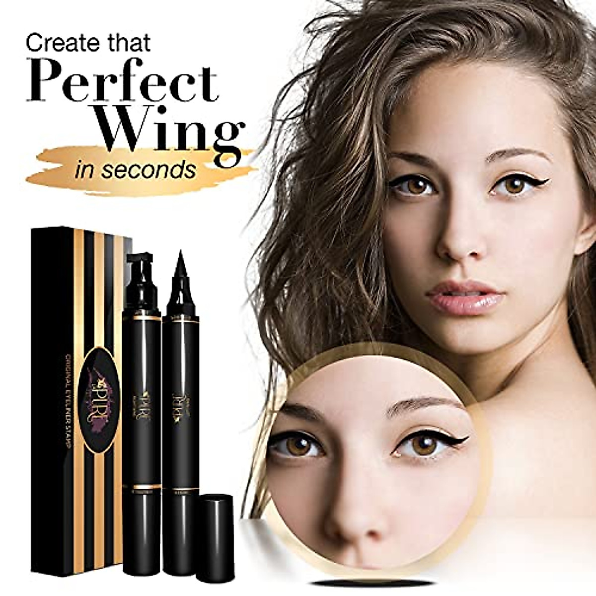 LA PURE Waterproof Liquid Eyeliner Stamp Winged Eyeliner Tool 2x Cat Eye Winged Eyeliner Stamp & Fine Tipped Pen Eyeliner Stencil Smudge Proof Black Eye Liner Tiktok Trend Items Wing Stamp Black 10mm