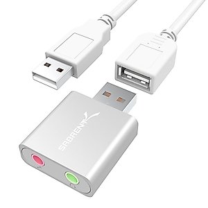 SABRENT Aluminum USB External Stereo Sound Adapter for Windows and Mac. Plug and Play No Drivers Needed. [Silver] (AU-EMAC)