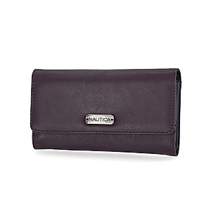 Nautica Money Manager RFID Slim Small Wallet for Women, Credit Card Holder with Coin Purse and Zipper Coin Pouch, Clutch Organizer in Plum