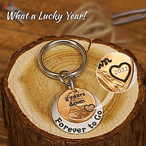 HRMYUDI 2 Year Anniversary Copper Gift Coin Keychain with a 2022 Penny, 2 Years Down and Forever To Go Key Chain Gift, Anniversary Presents for Wife Husband, Girlfriend Boyfriend