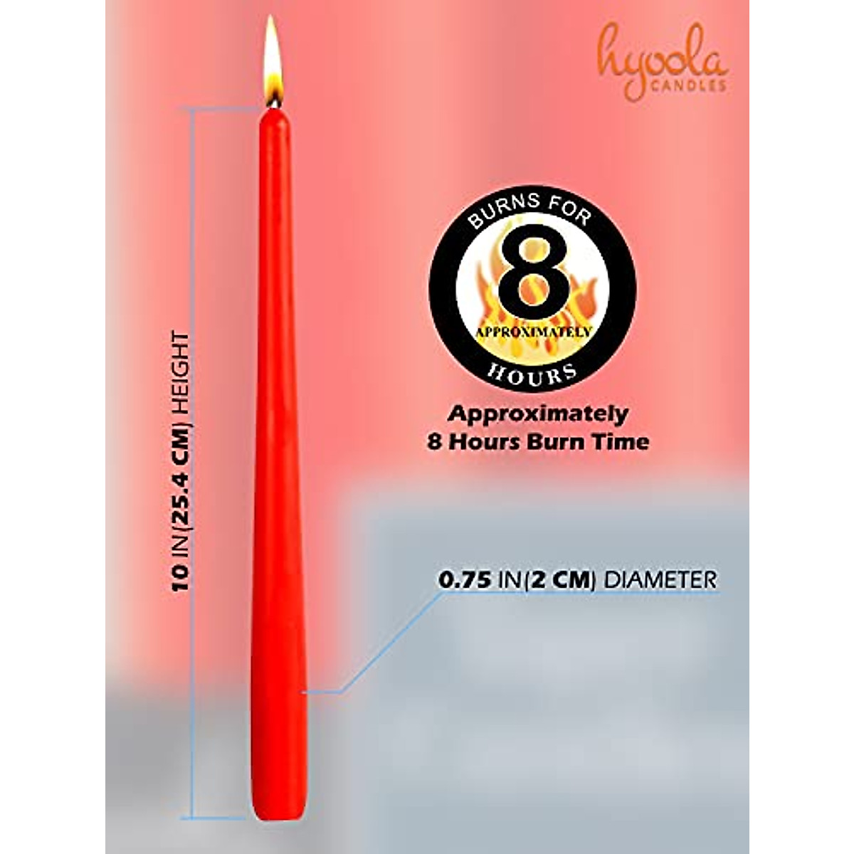 Hyoola 12 Pack Tall Red Taper Candles - 10 Inch Red Dripless, Unscented Dinner Candle - Paraffin Wax with Cotton Wicks - 8 Hour Burn Time.