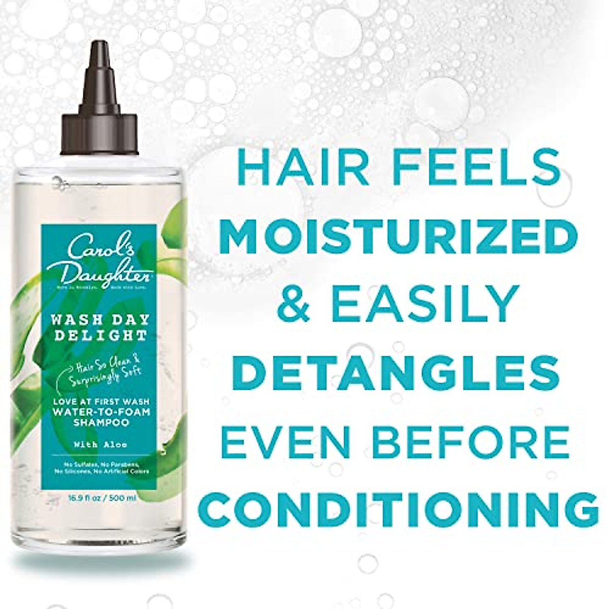 Carol’s Daughter Wash Day Delight Love at First To Foam Sulfate Free Shampoo with Aloe and Micellar Water, Paraben Free, Silicone Free, Micellar Shampoo for Kinky, Curly Hair, 16.9 fl oz