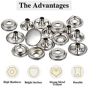 12 Sets Snaps Button Leather Snap Fasteners Kit 15mm Metal Snaps Repair Kit Snaps for Clothing Press Studs Snap Fasteners with 2 Pieces Installation Tools for Sewing Bags Jeans Fabric Jackets