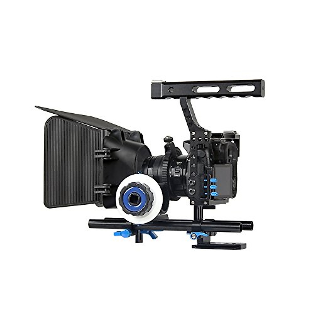 Professional DSLR Rig Camera Cage/Follow Focus/Matte Box Bundle for Sony A6000 A6300 A7 A7S A7SII A7R A7RII, Panasonic DMC-GH4 GH4 GH3, Canon M3 M5 M6, Nikon L340 etc