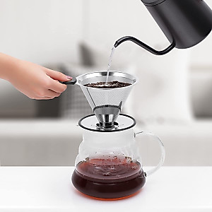 INSINTAR Pour Over Coffee Dripper Reusable Stainless Steel Pour Over Coffee Maker Paperless Coffee Filter Single Cup Coffee Maker 1-4 Cup