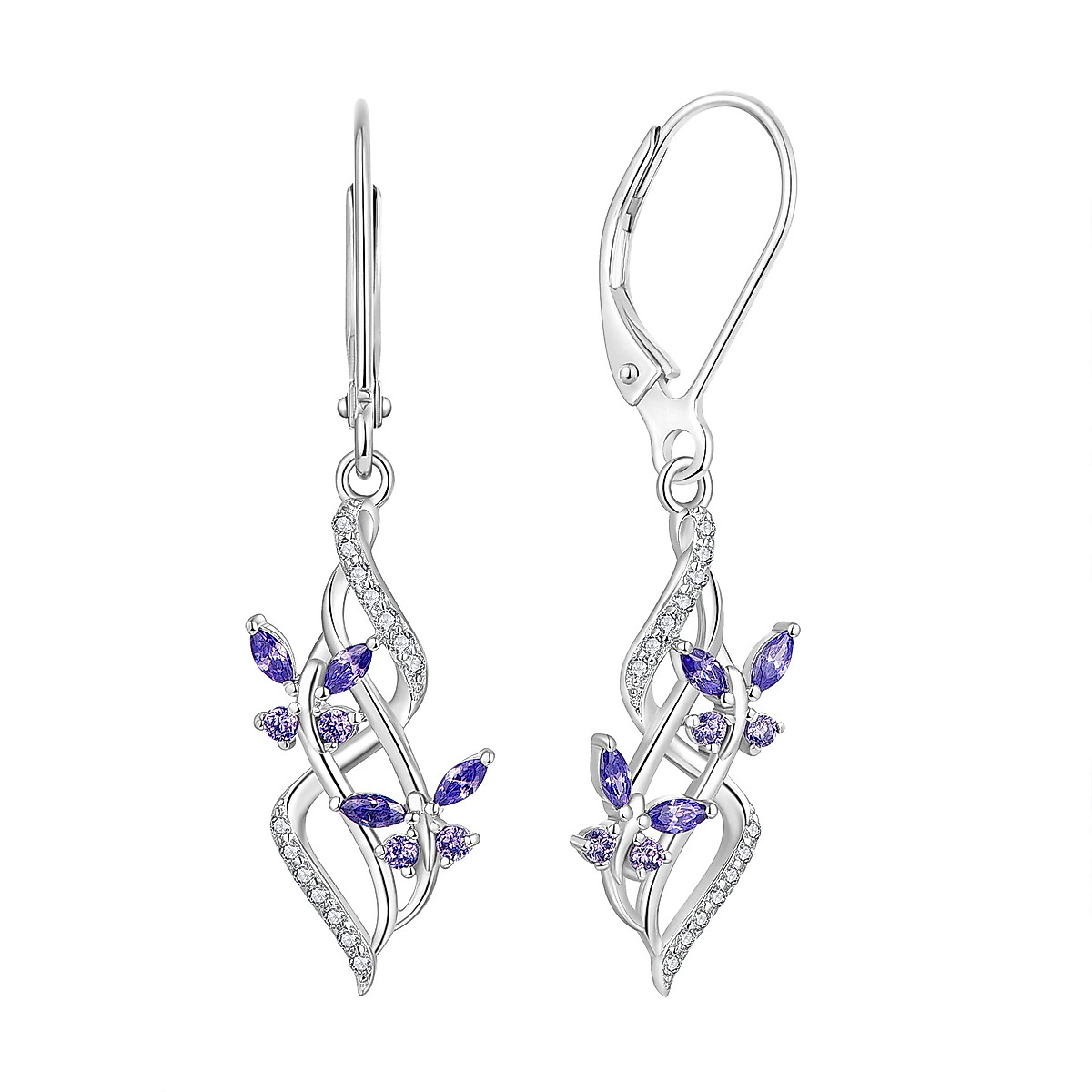 JO WISDOM Women Infinity Butterfly Earrings,925 Sterling Silver Dangle & Drop Earrings with 5A Cubic Zirconia June Birthstone Amethyst Color