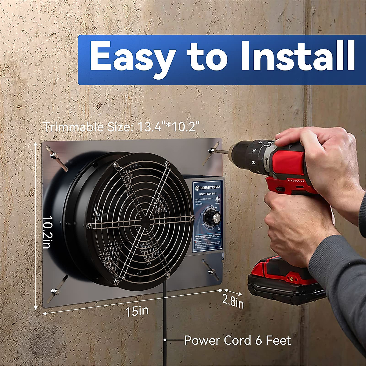 Abestorm 540CFM Crawlspace Ventilation Fans IP-55 Grade Basements Vent Fan 8.7 inches Ventilator Fan with Freeze Protection Thermostat & Dehumidistat for Crawl Space Basement Attic Garage, Exhaust