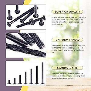 Swpeet 120Pcs Black M6 × 20/30/40/50/60/70/80mm Crib Hardware Screws Kit and 84Pcs Black M6 × 15/25/35/45/55/65/75mm Crib Hardware Screws Kit