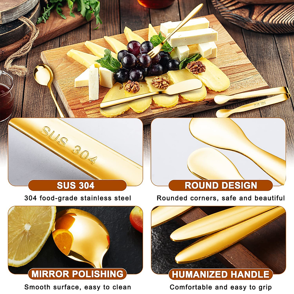 Mlurcu Cheese Butter Spreader Knives Set Charcuterie Board Accessories Stainless Steel Spreader Knives Forks Spoons Mini Serving Tongs Small Dipping Bowls Toothpick Flags Utensils for Pastry Making