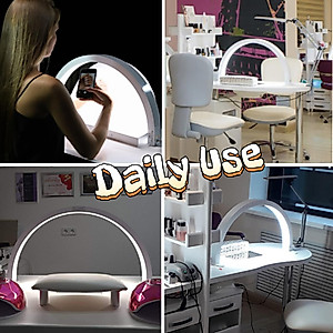Rosvola Half Moon Light, 25W Desktop LED Light 3000K‑6500K Half Moon Shaped, Adjust Brightness Eyelash Beauty Lamp for Salon Nail Art White 100‑240V (US Plug)