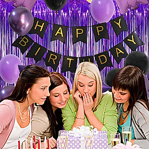 BRAVESHINE Purple Tinsel Foil Fringe Curtains - 2Pcs 3.2x8.2ft Metallic Holidays Photo Backdrop for Birthdays Valentines Bridal Shower Bachelorette Anniversary Engagement Party Supplies