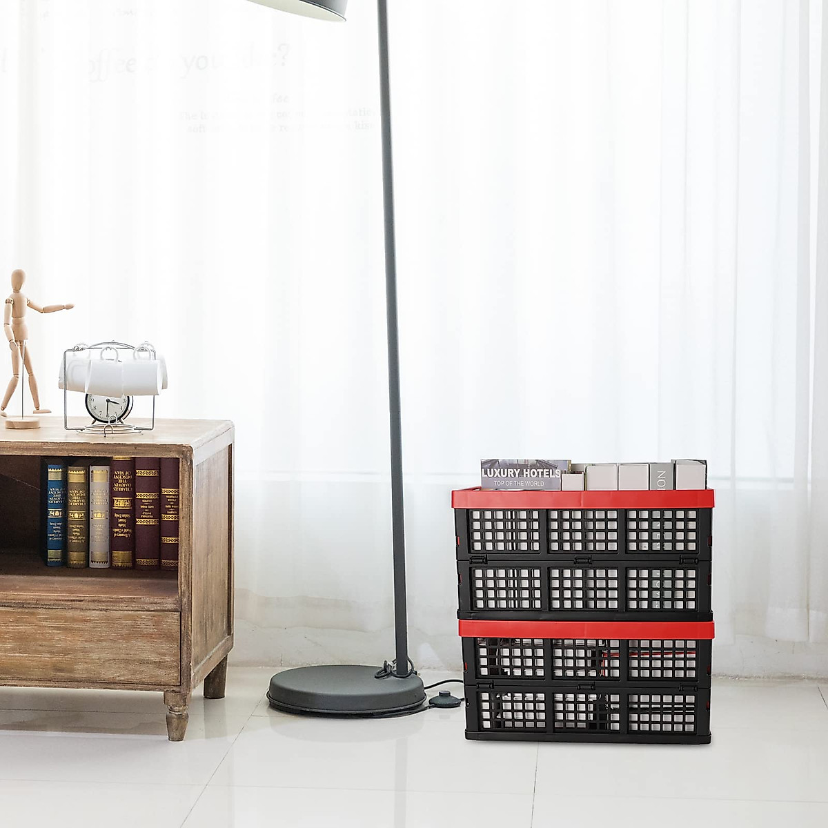 Ramddy 34 Quart Collapsible Storage Crate, Plastic Folding Basket Container Bins, 4 Pack