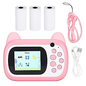 mumisuto Kids Digital Camera, Instant Camera with Print Paper 24MP Resolution 200dpi 32GB Children's Cam Pink Cat