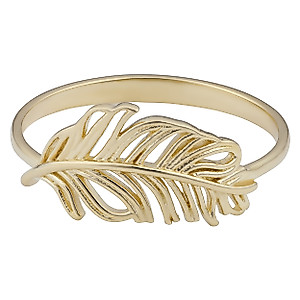 Kooljewelry 14k Yellow Gold Feather Ring (size 9)