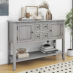 Harper & Bright Designs Buffet Table Kitchen Storage Buffet and Sideboard Console Tables with Four Storage Drawers Two Cabinets and Bottom (Antique Grey)